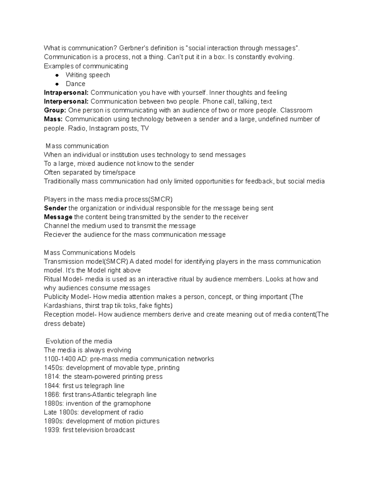 Mass Media Notes - Chapter 1 & Chapter 2 - What is communication ...