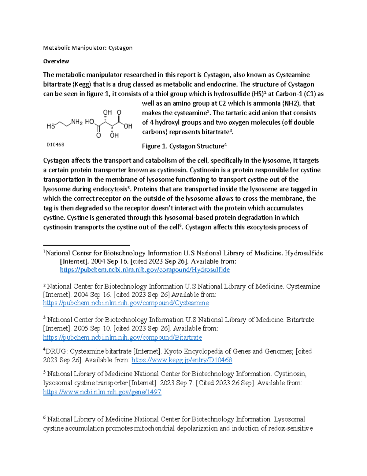 Cystagon - Essay - Metabolic Manipulator: Cystagon Overview The ...