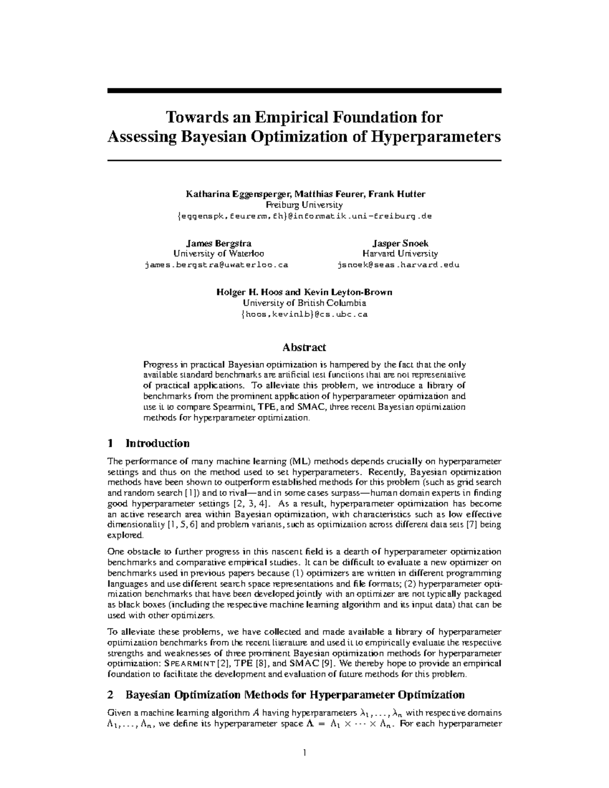 Towards an Empirical Foundation for Assessing Bayesian Optimization of ...