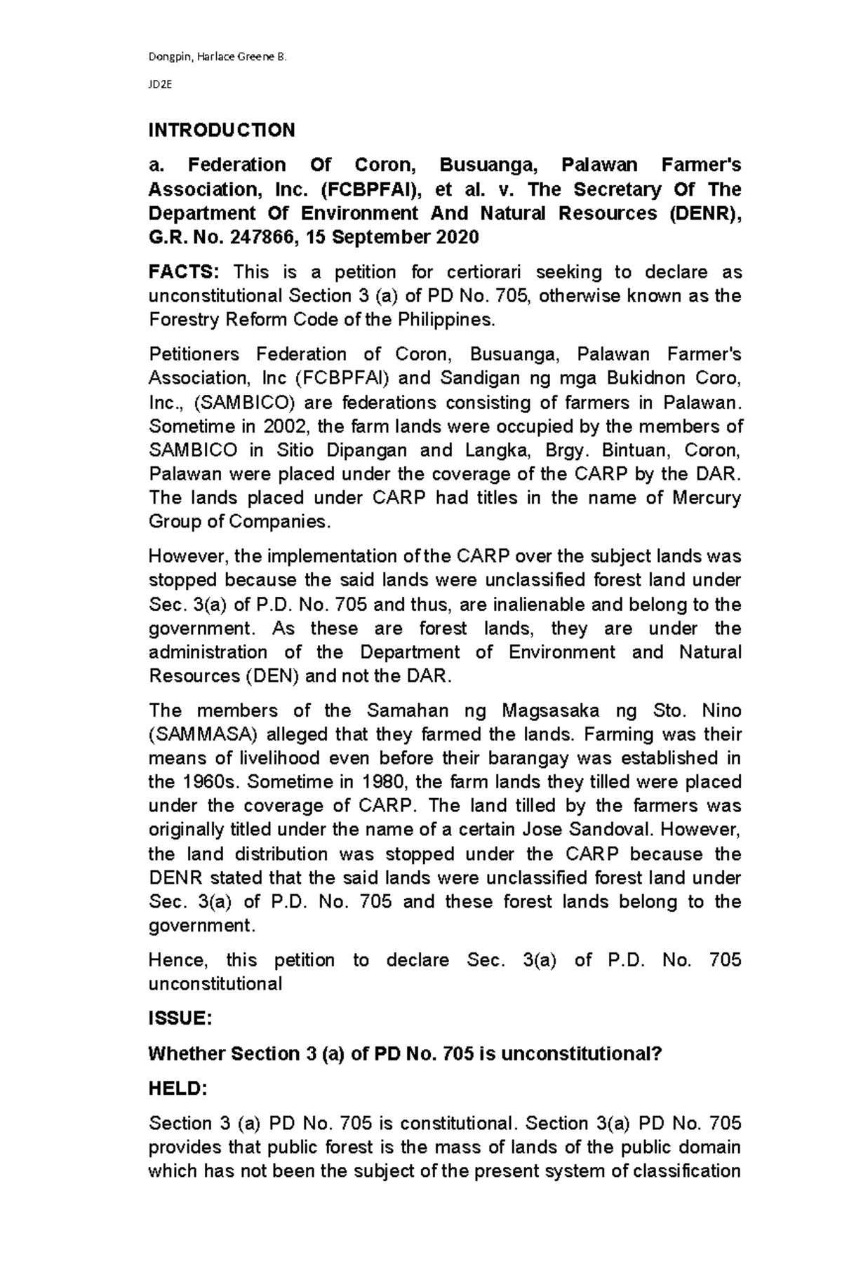 Natres-CASE- Digests - Summary Natural Resources - JD2E INTRODUCTION a. Federation Of Coron ...