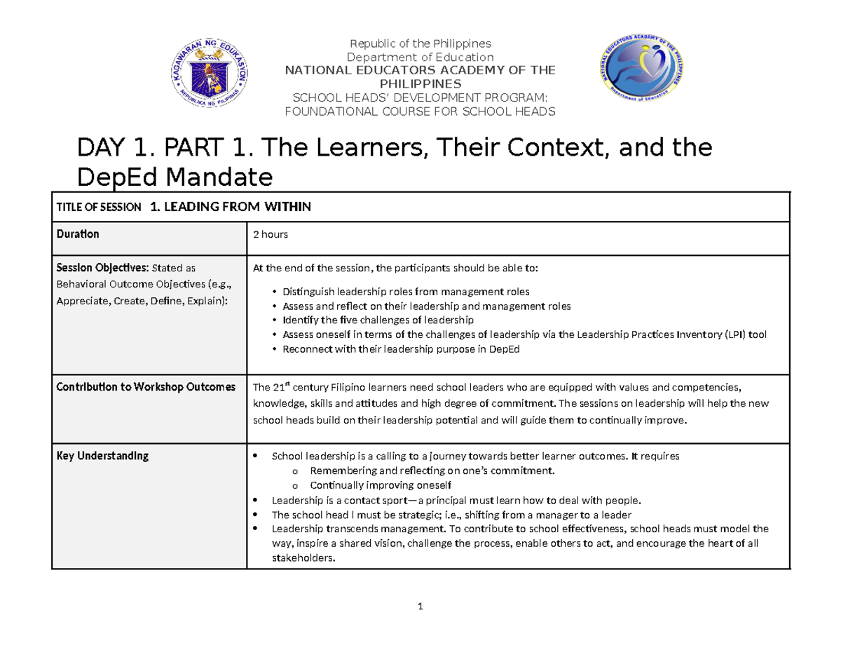 Mod1 1Leadership Session Guide NEAP SHDP Clean 9 May 2016 - Department ...