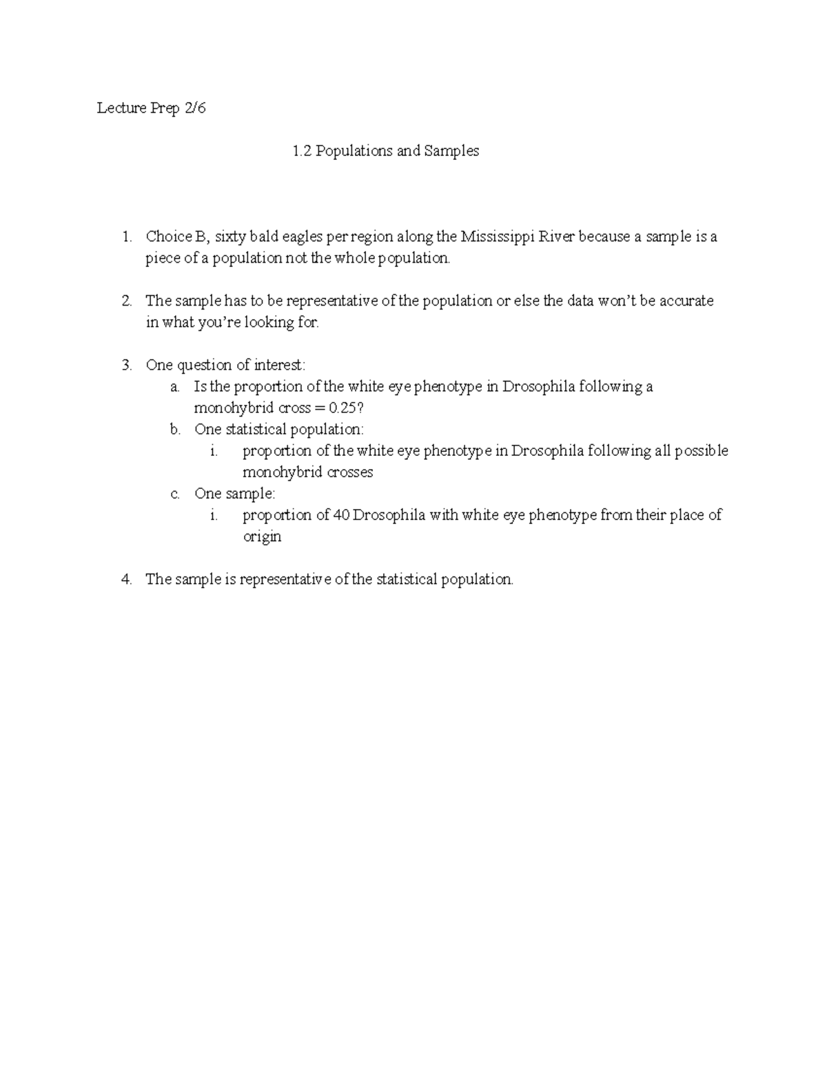 Bio Stats Lecture Prep - Lecture Prep 2/ 1 Populations and Samples ...
