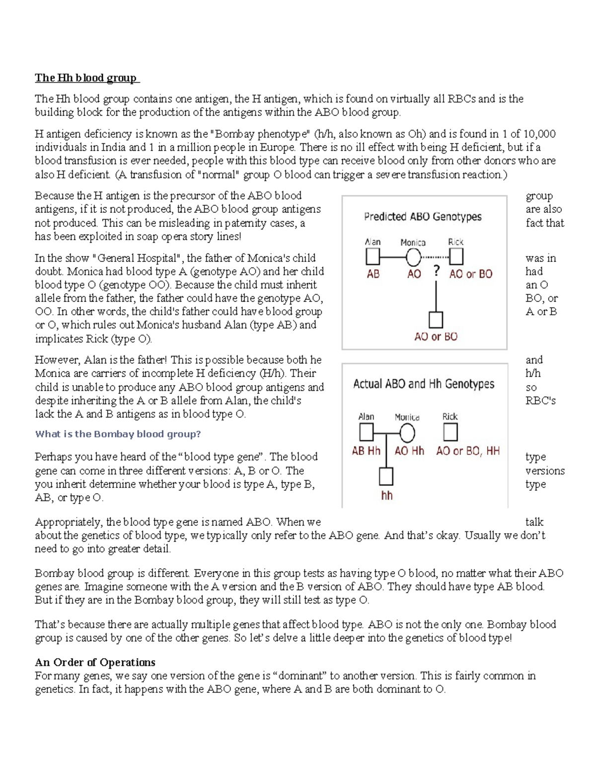 Bombay Epistasis short HOUT - The Hh blood group The Hh blood group ...