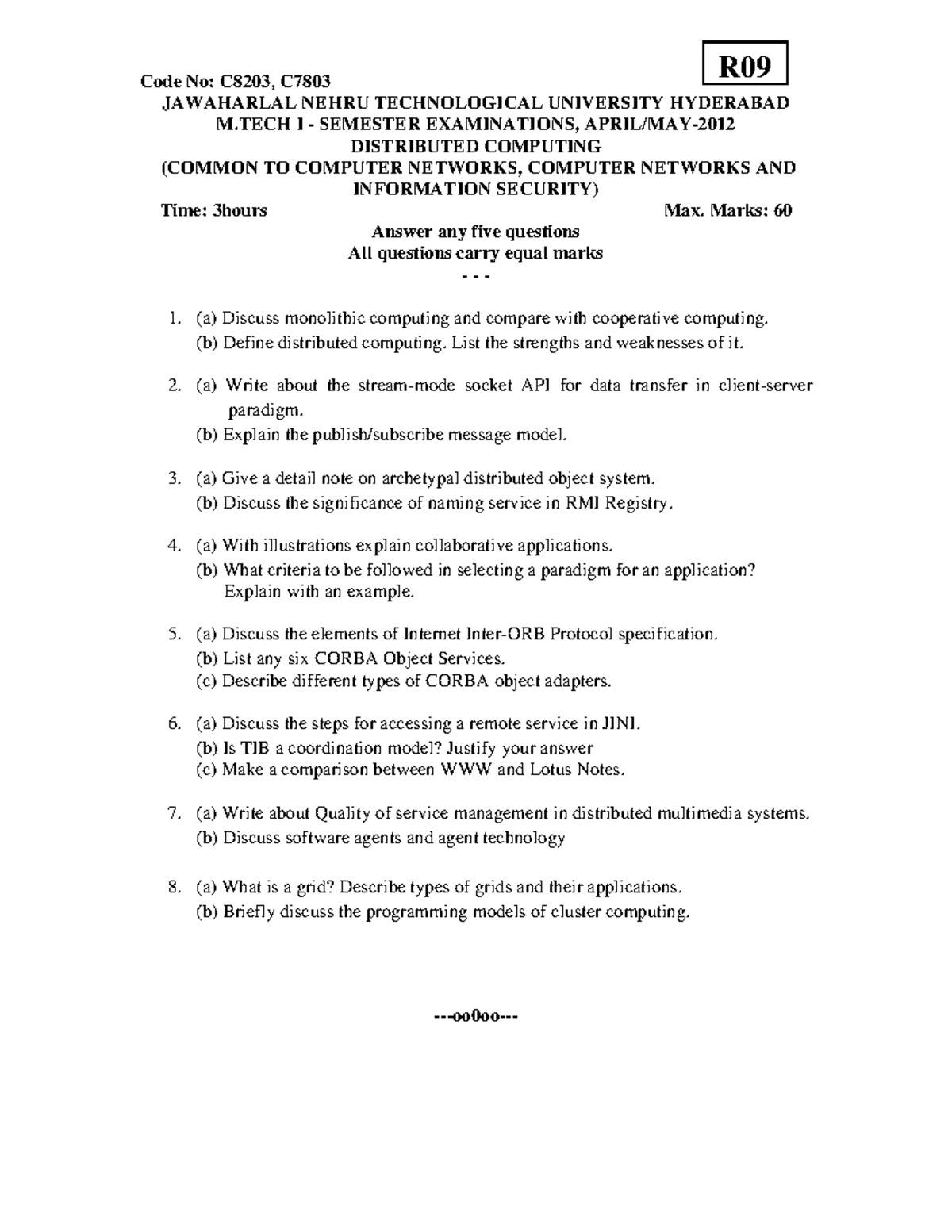 5646R09- Distributed Computing - Code No: C8203 , C7803 R JAWAHARLAL ...