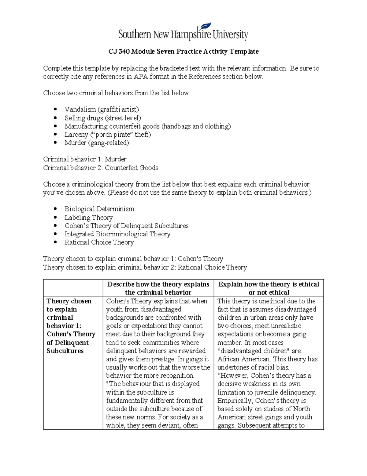 CJ 340 Module Seven Practice Activity - Be sure to correctly cite any ...