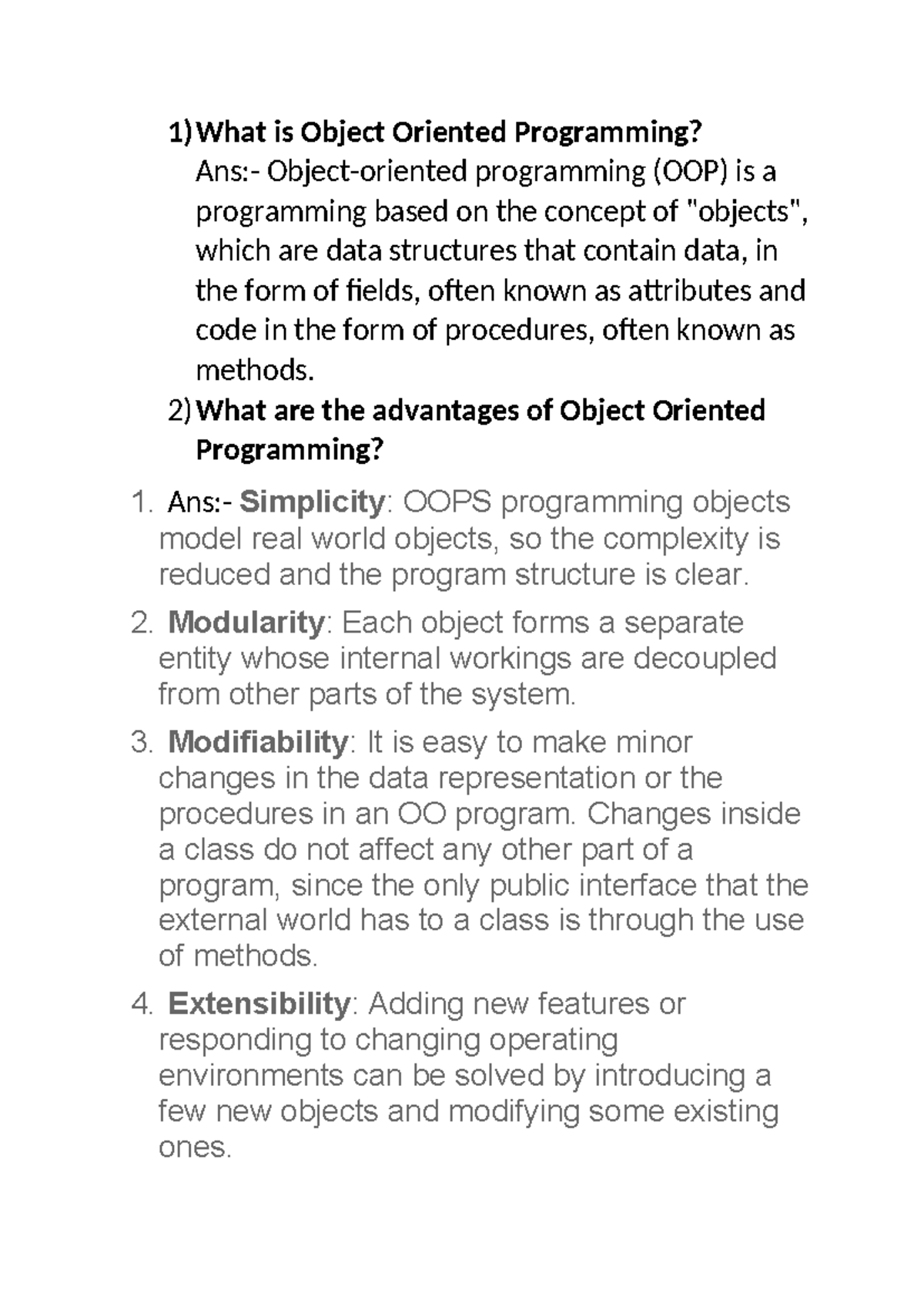 Object Oriented Programming Interview Questions Answers - 1)What is Object Oriented Programming ...