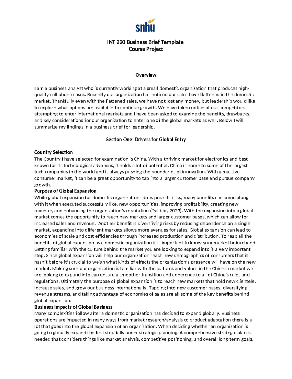 INT 220 Business Brief - Module 2 Milestone One - INT 220 Business ...