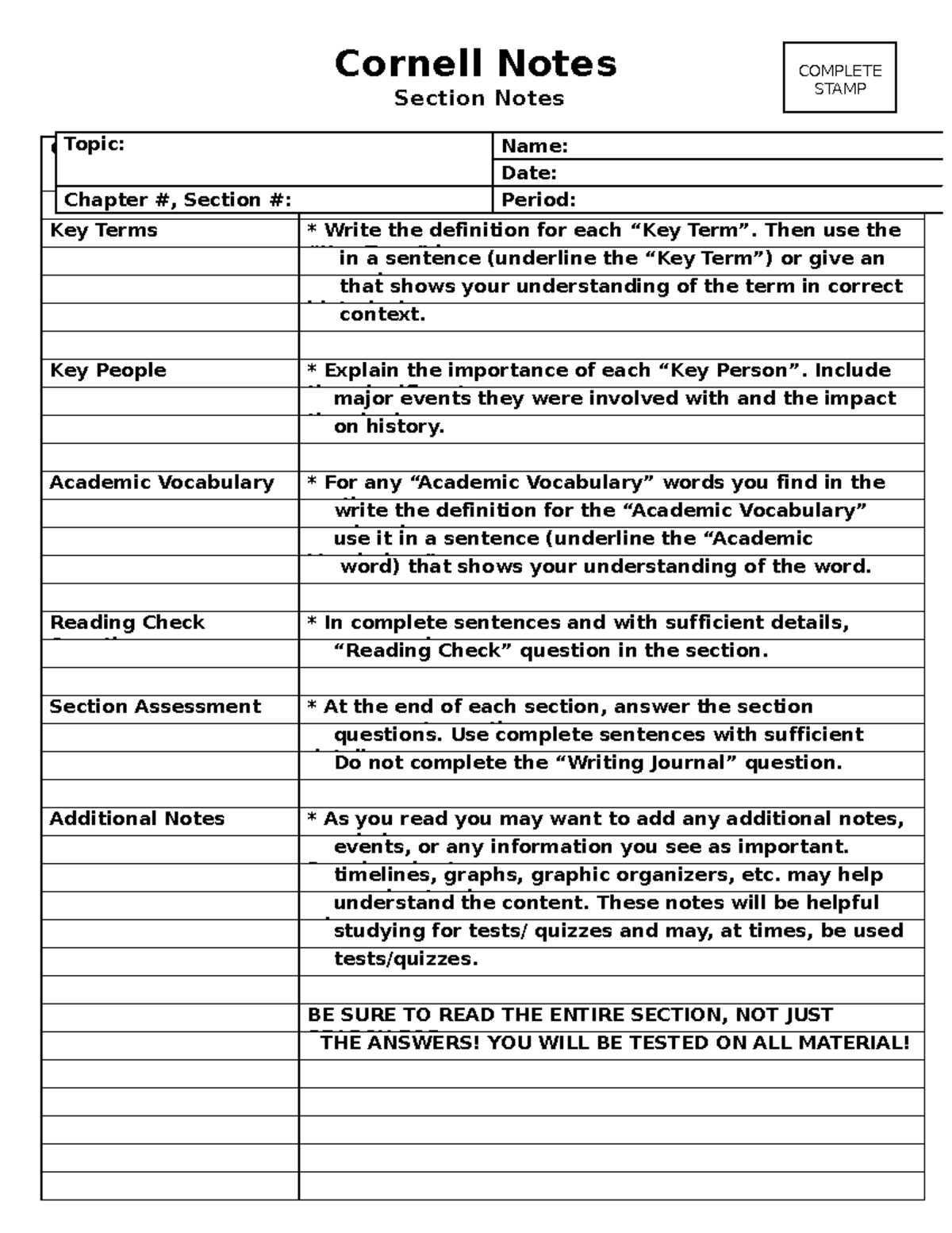5. cornellnotes- mau ghi chep ca nhan - Cornell Notes Section Notes ...