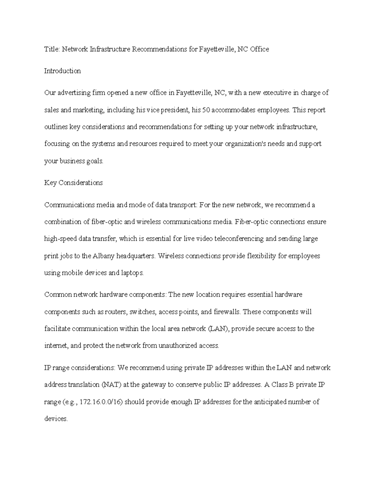 3-2 Milestone One - Assignment 3-2 - Title: Network Infrastructure Recommendations for ...