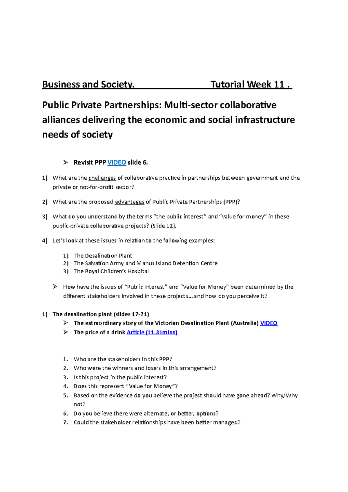 Week 11 - Tutorial Schedule - Business and Society. Tutorial Week 11 ...