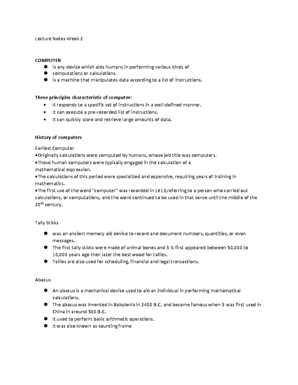 Lecture Notes History Of Computer Lecture Notes Week 2 Computer ⚫ Is Any Device Which Aids