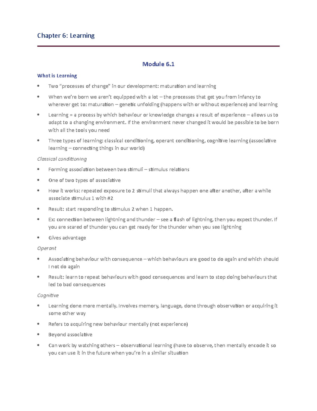 Chapter 6 Learning - Anneke - Chapter 6: Learning Module 6 What is ...