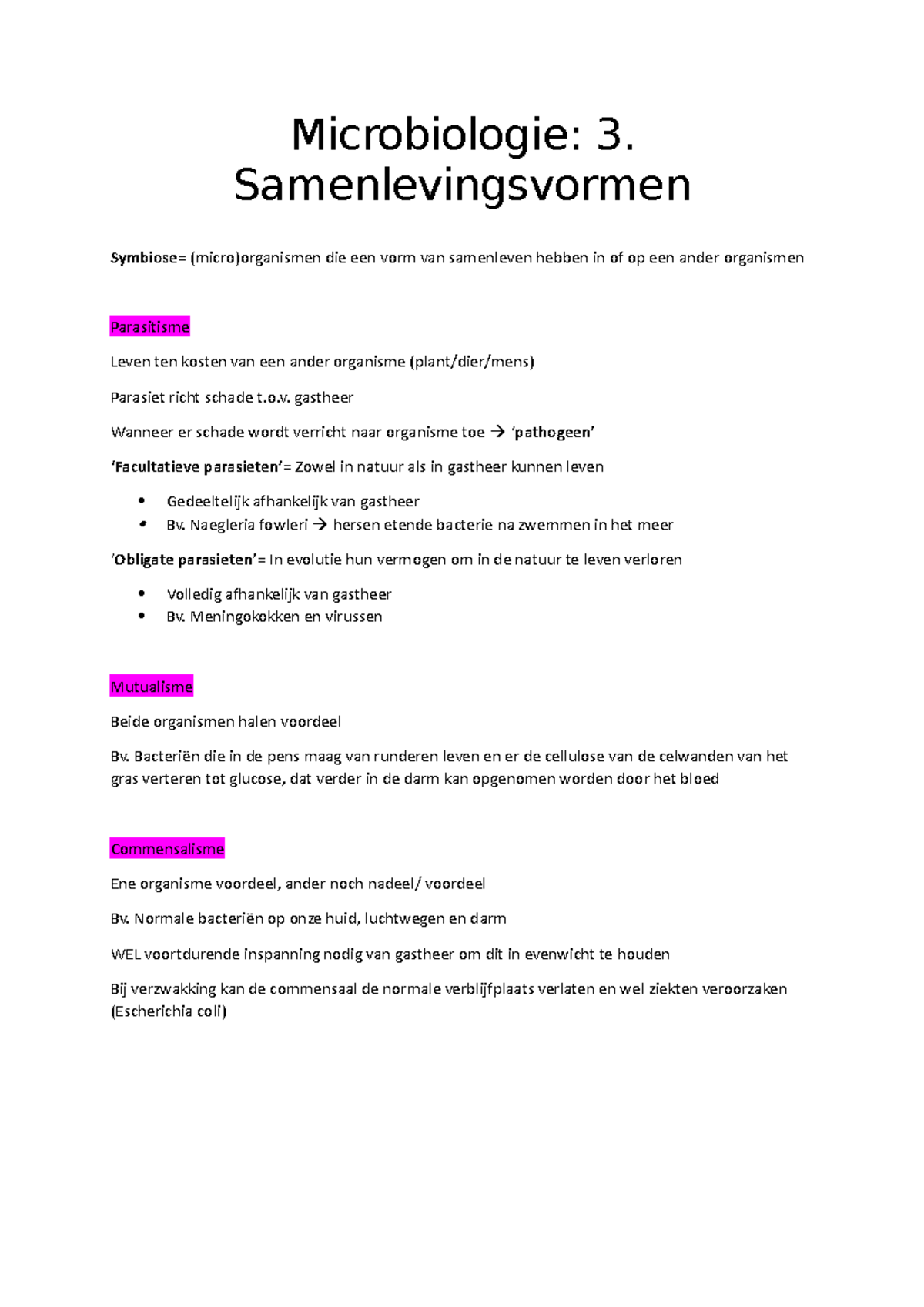 3. Samenlevingsvormen - Microbiologie: 3. Samenlevingsvormen Symbiose ...