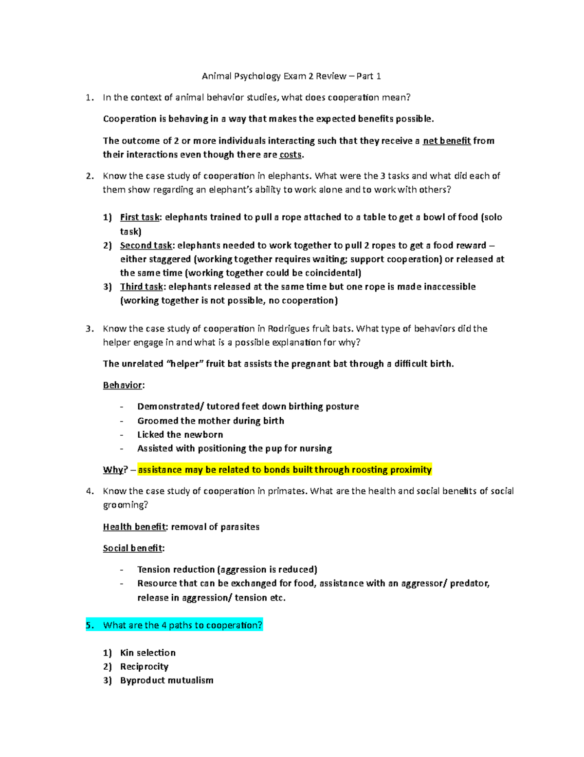 Animal Psychology Exam 2 Review Part 1 - Animal Psychology Exam 2 ...