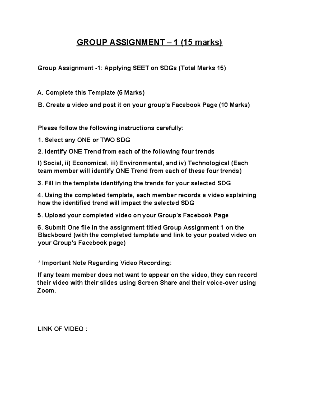 Group Assigmnet 1 SDG's (4)-1 - GROUP ASSIGNMENT – 1 (15 marks) Group Assignment -1: Applying ...