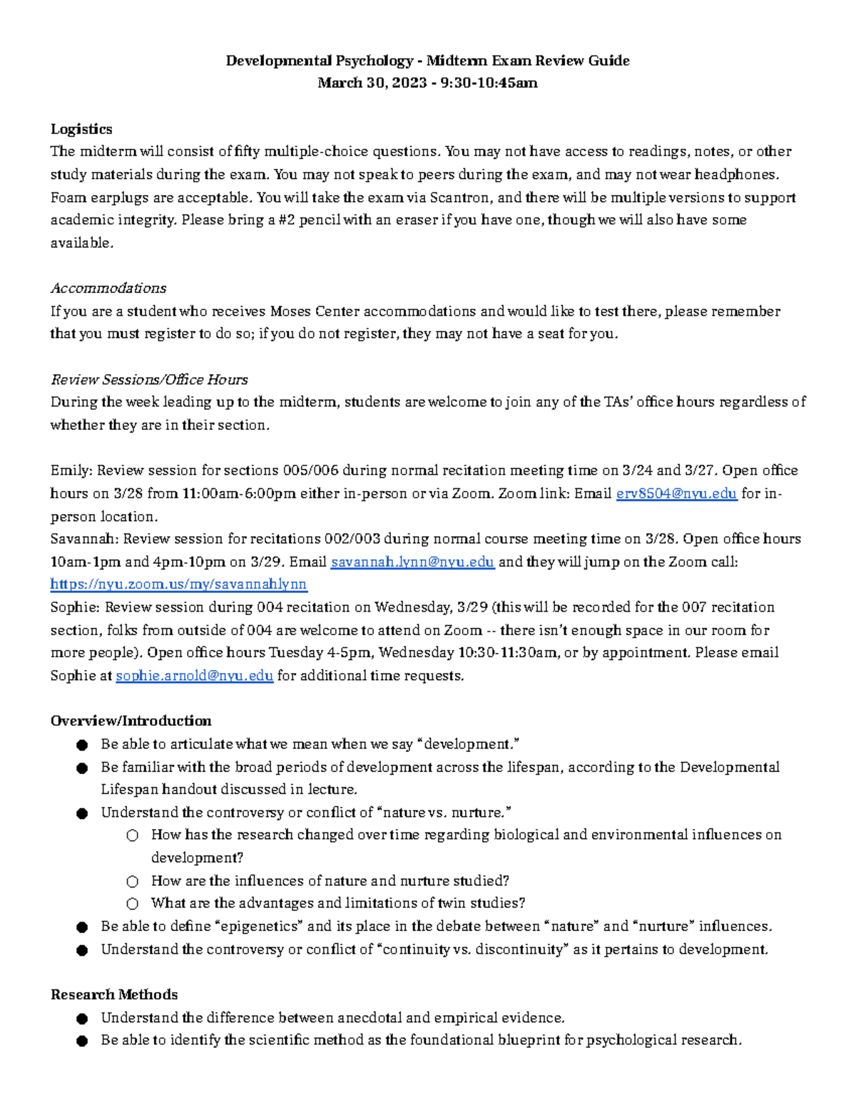 Developmental Psychology - Midterm Review Guide - Developmental ...