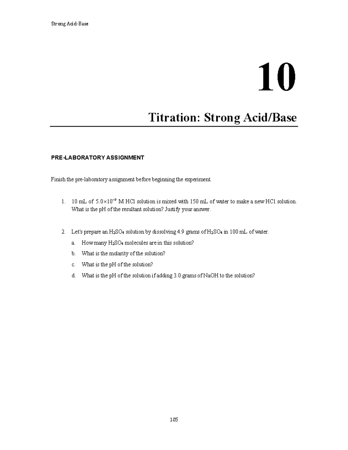 2. Acid-Base I-Strong-2022 - 10 Titration: Strong Acid/Base PRE ...