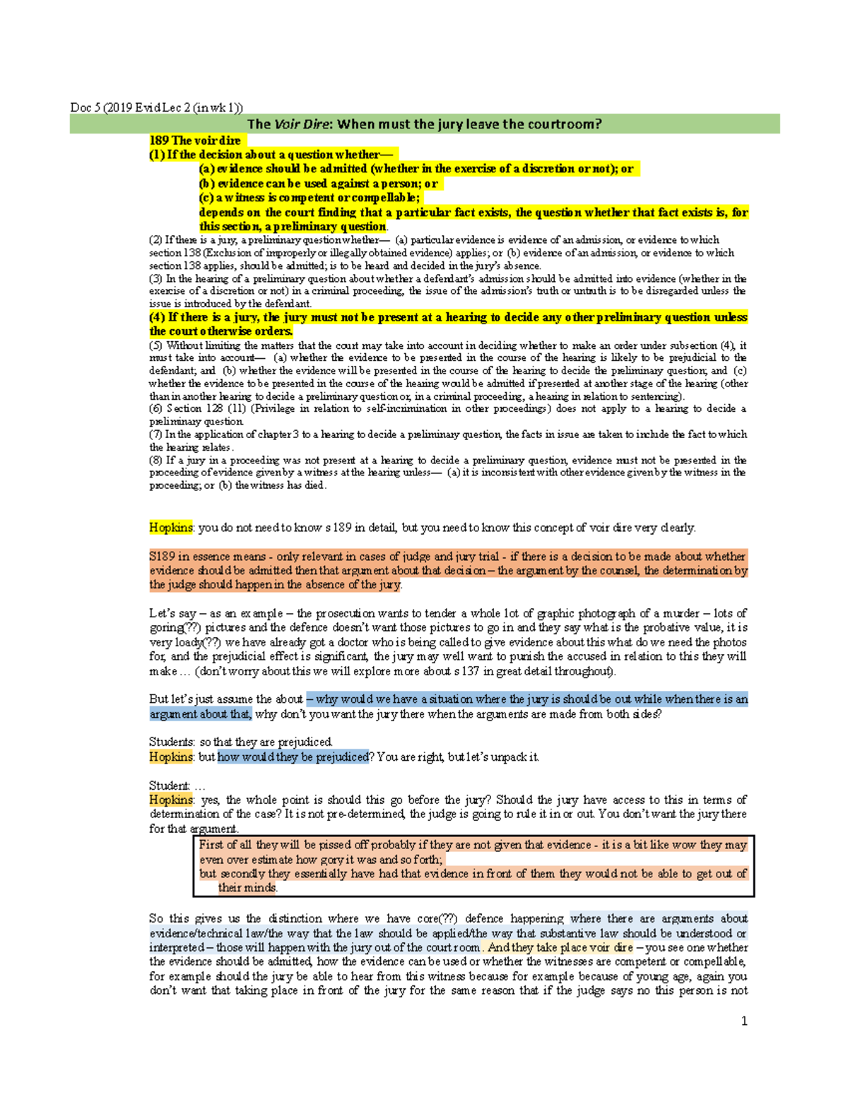 5 The Voire Dire When must the jury leave the courtroom (2019 Evid Lec2 ...