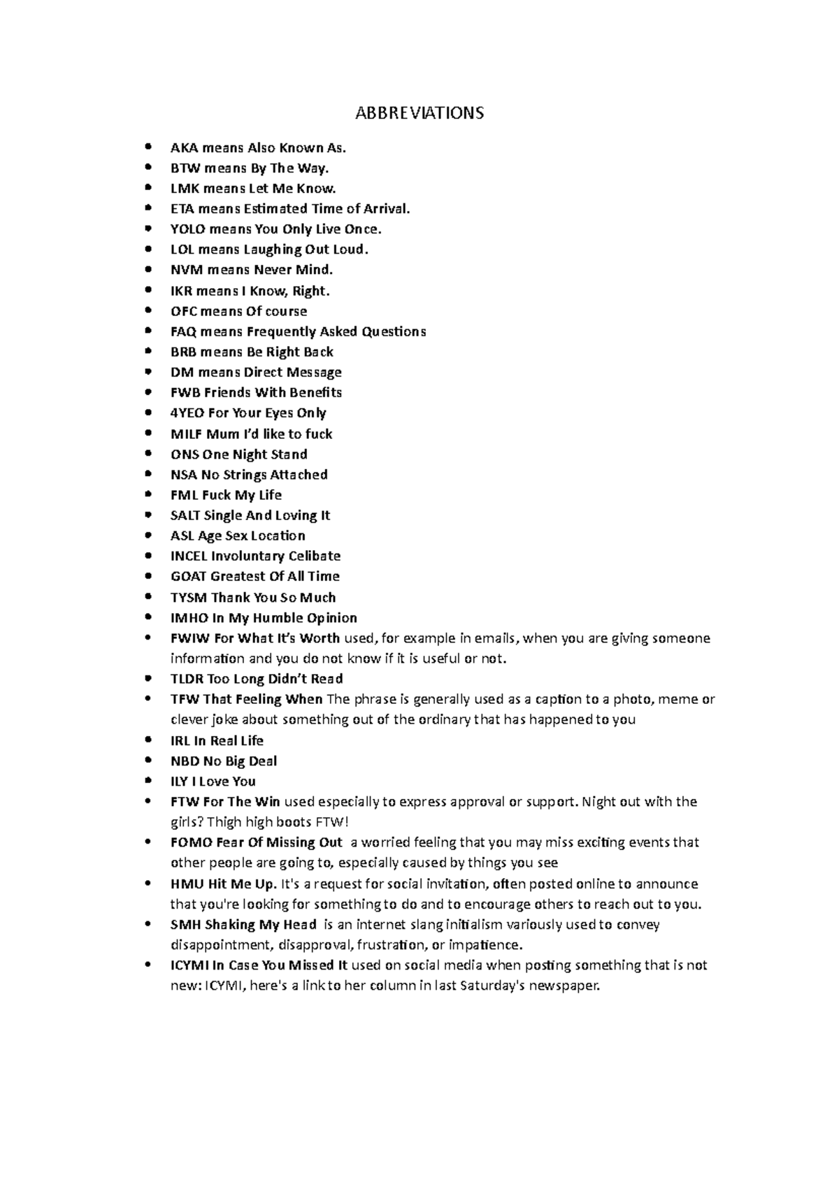 Abbreviations - Abreviations - ABBREVIATIONS AKA means Also Known As ...