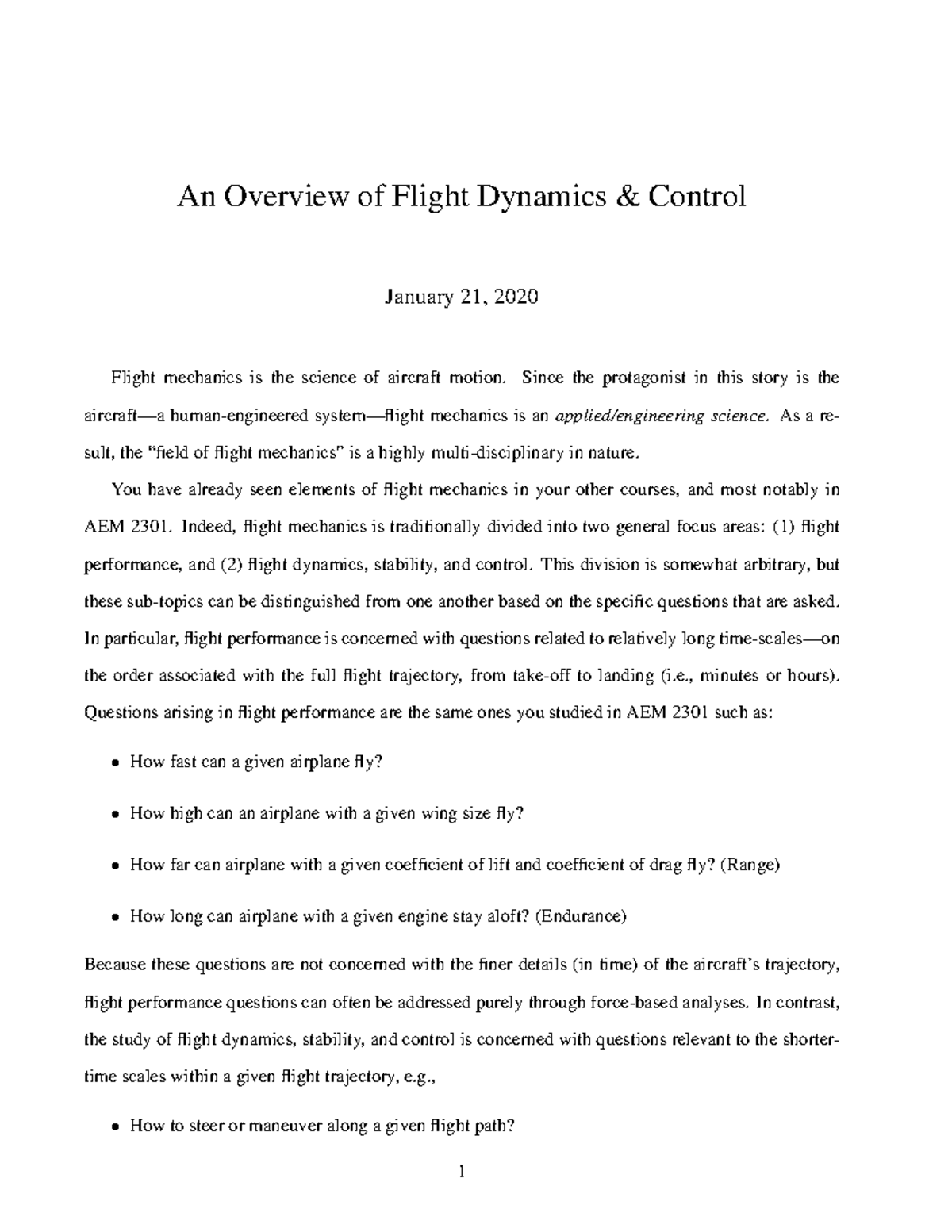 Overview of FDC 2020 - Lecture notes 1 - An Overview of Flight Dynamics ...