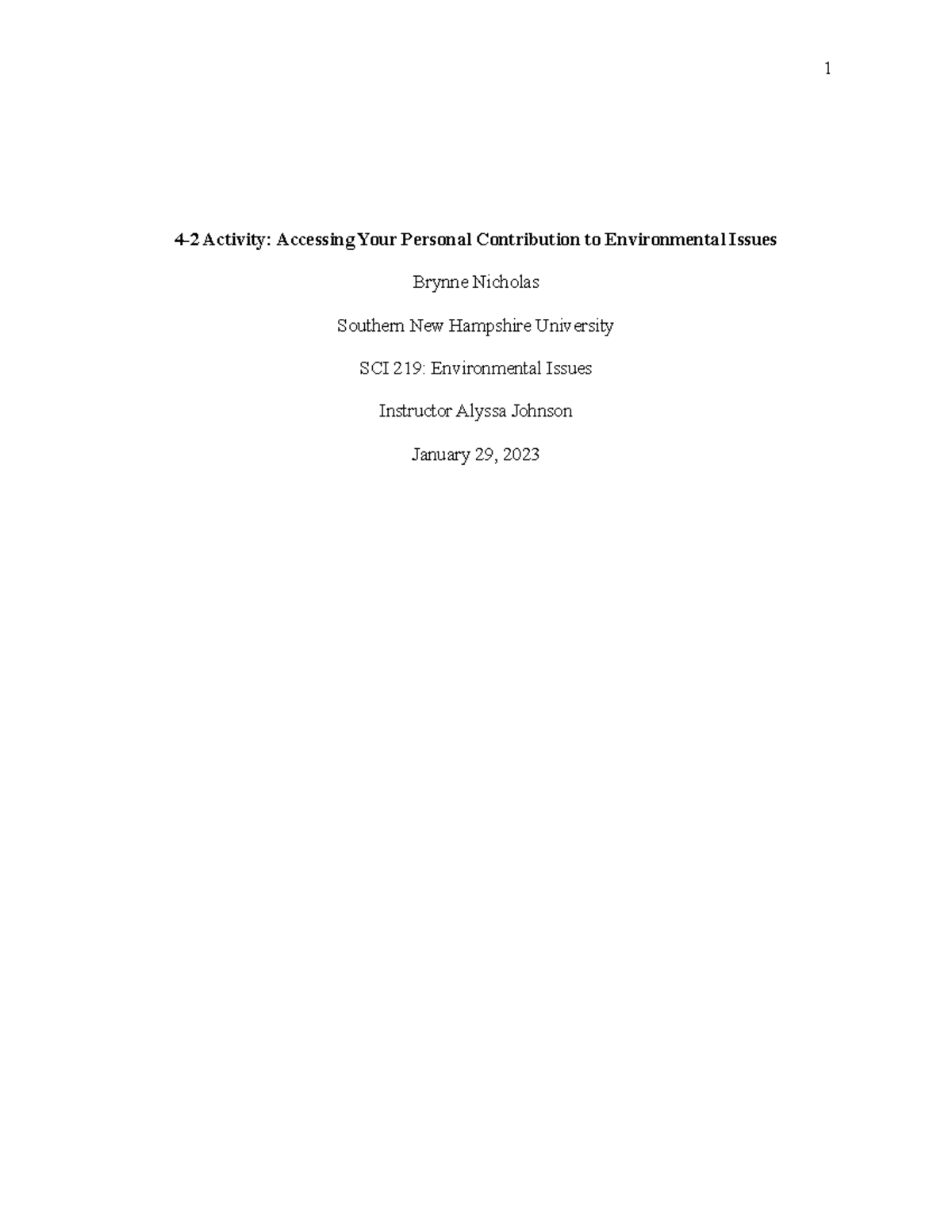 SCI 219 4-2 Activity Assessing Your Personal Contribution to ...