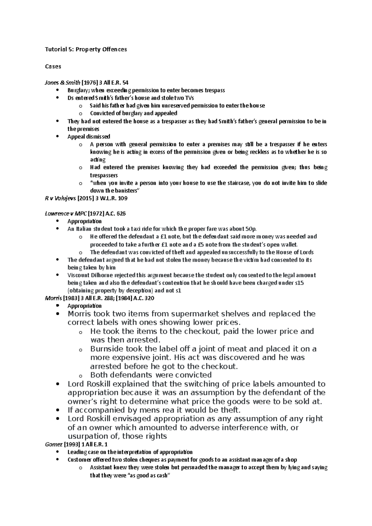 Property Offences - Tutorial 5: Property Offences Cases Jones & Smith ...
