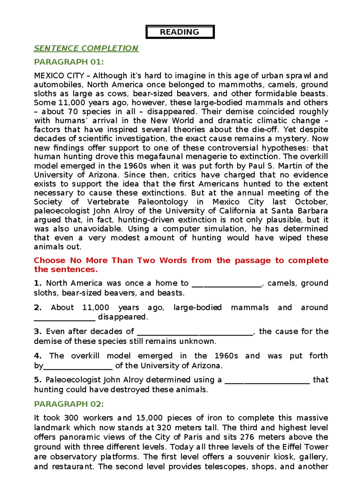Sentence Completion - READING SENTENCE COMPLETION PARAGRAPH 01: MEXICO ...
