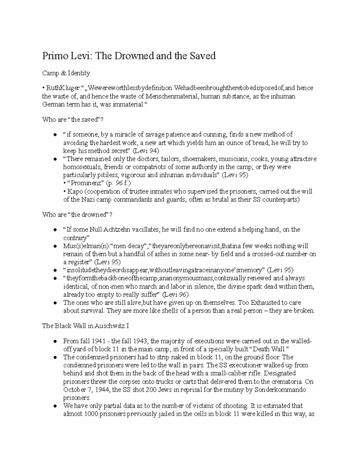 Holocaust in literatire week 7 - Primo Levi: The Drowned and the Saved ...