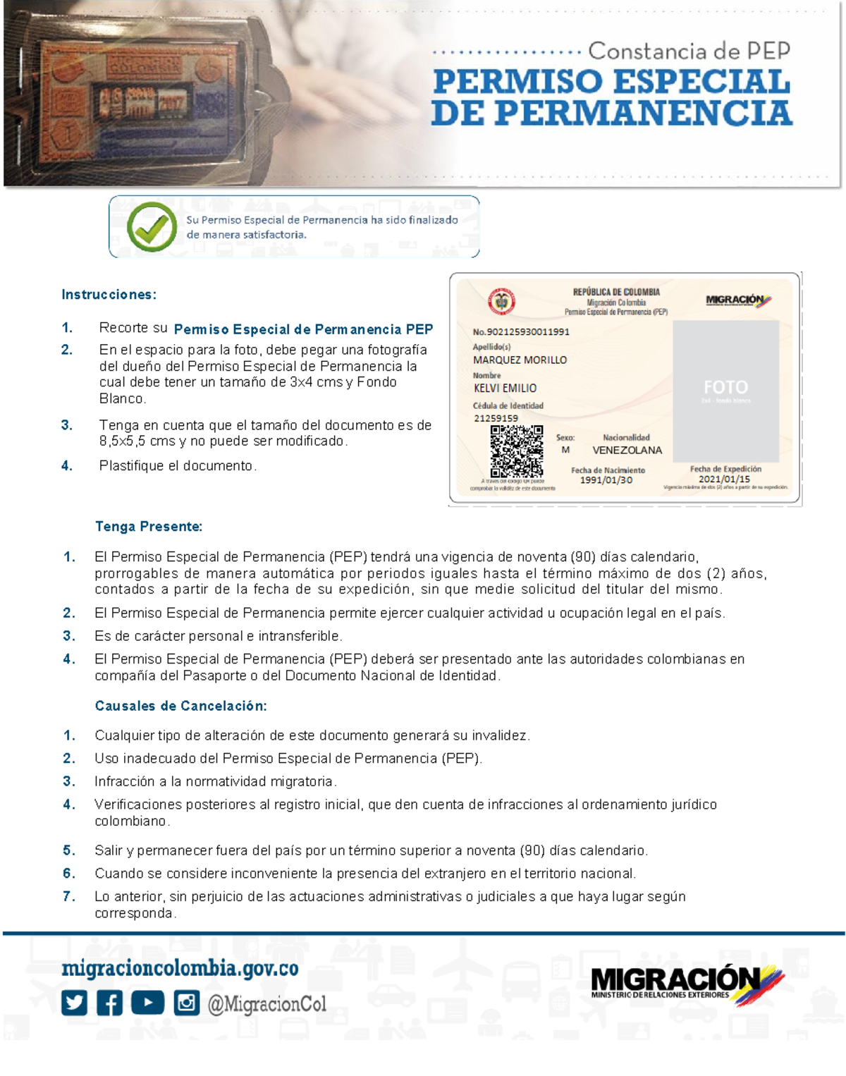 Kelvi - fewfw - El Permiso Especial de Permanencia (PEP) tendrá una ...