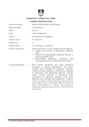 Chapter 1 STA104 - Introduction to Statistics - UiTM - Studocu