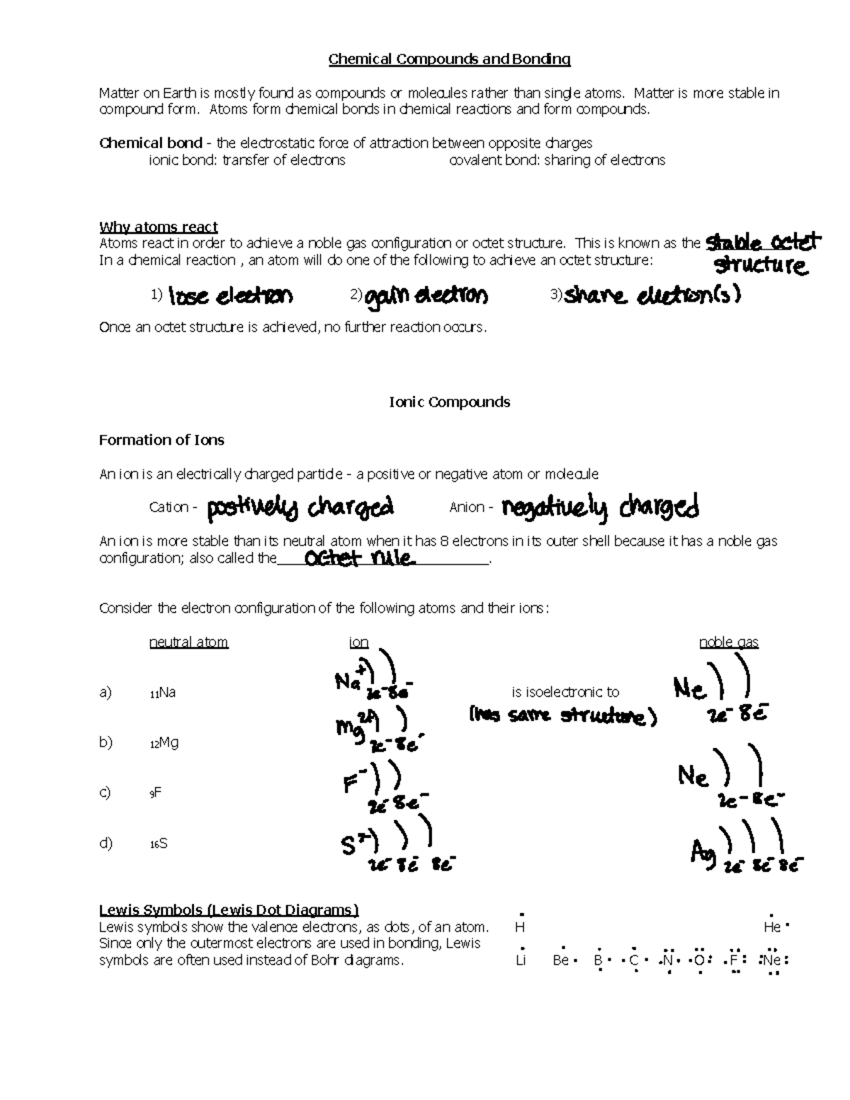 Unit 2 Bonding - Chemical Compounds and Bonding Matter on Earth is ...
