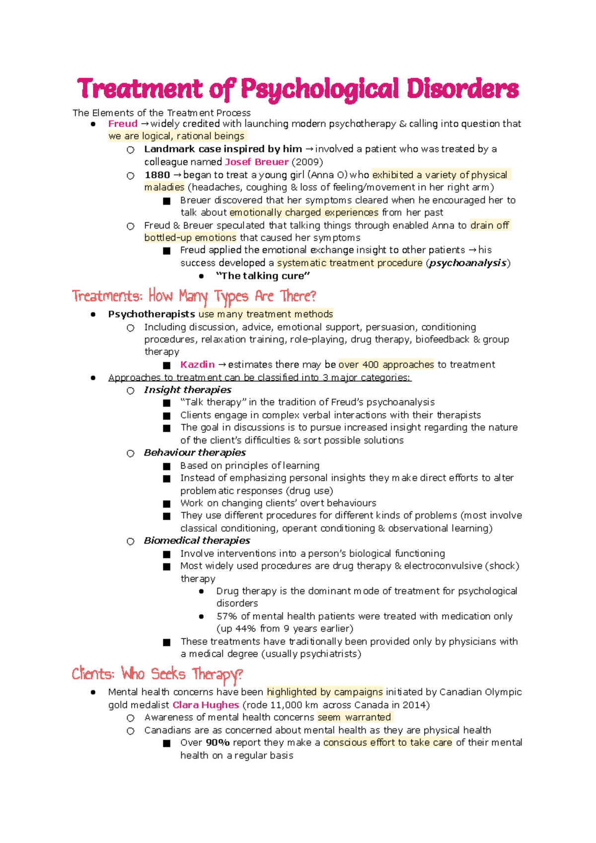 Chapter 16 Notes - Psychology: Themes and Variations - Treatment of ...