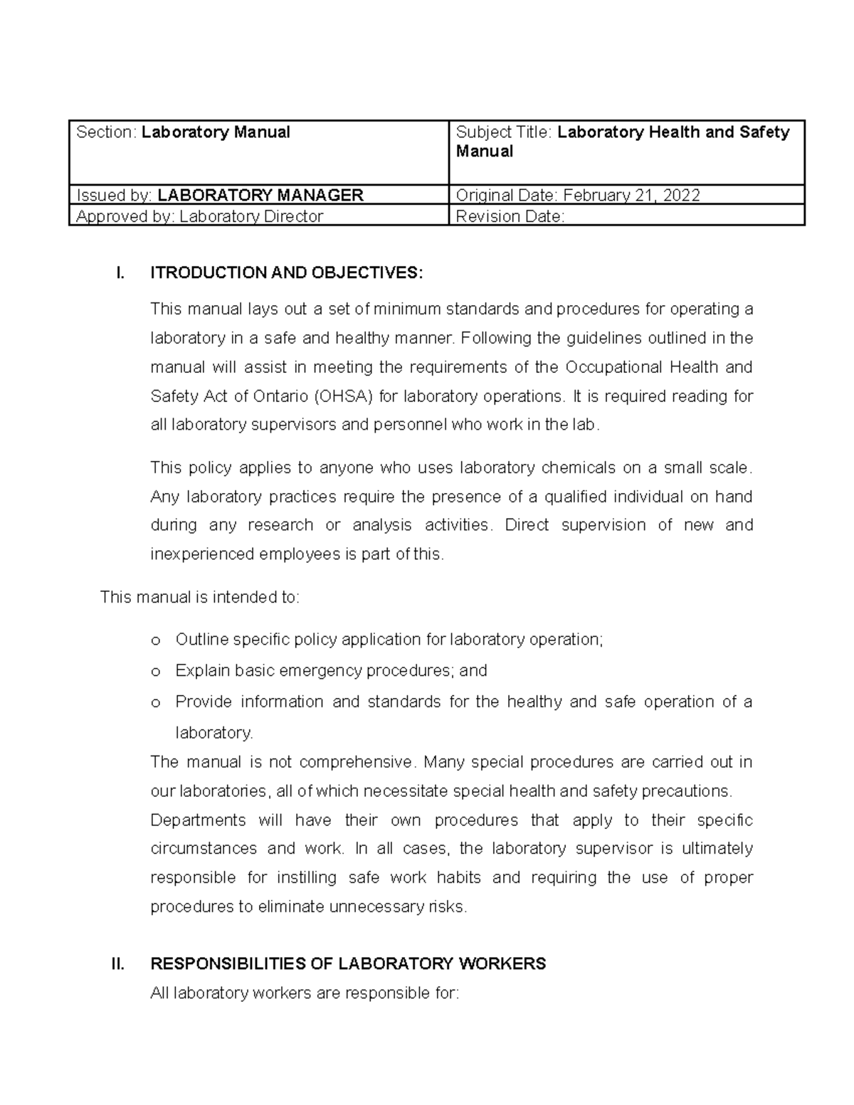 Demapeliz (Policy and Procedure Manual) - Section: Laboratory Manual ...