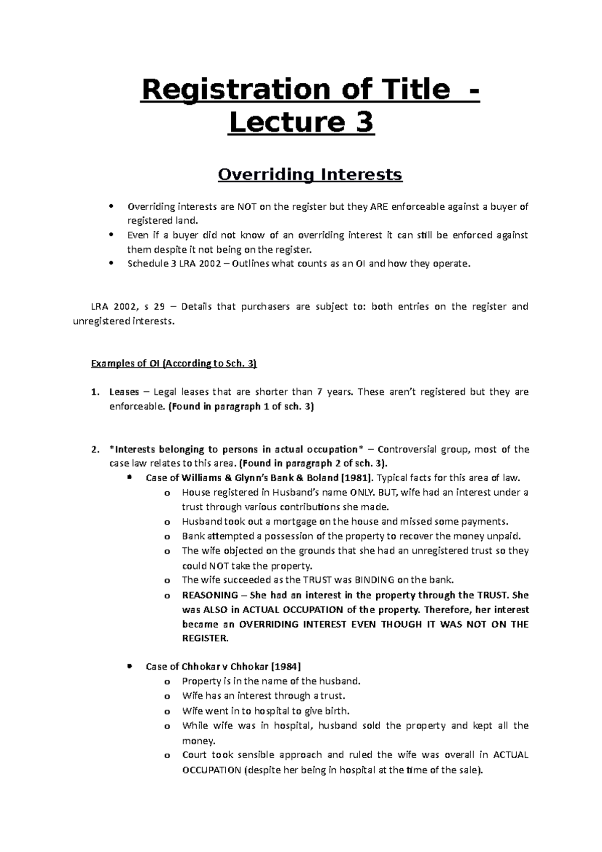 2 - registration of title lecture 3 notes - Registration of Title ...