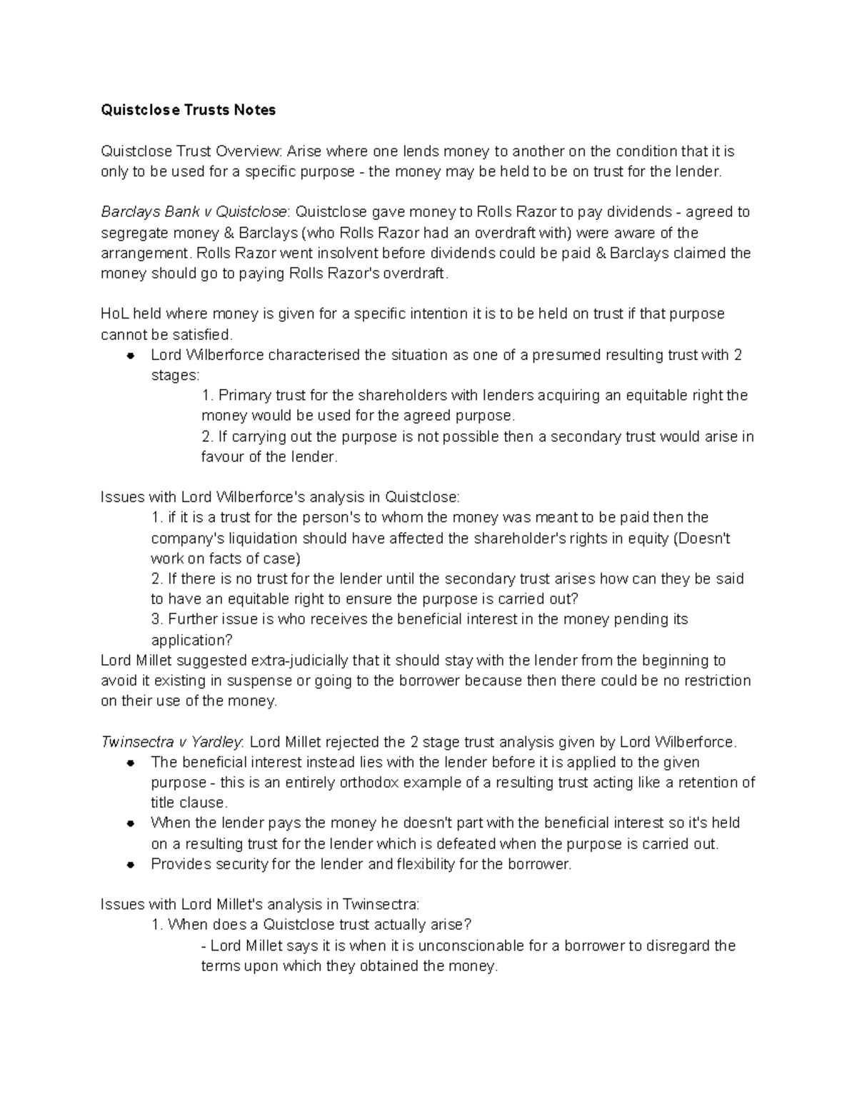 Quistclose Trusts Notes - Quistclose Trusts Notes Quistclose Trust ...