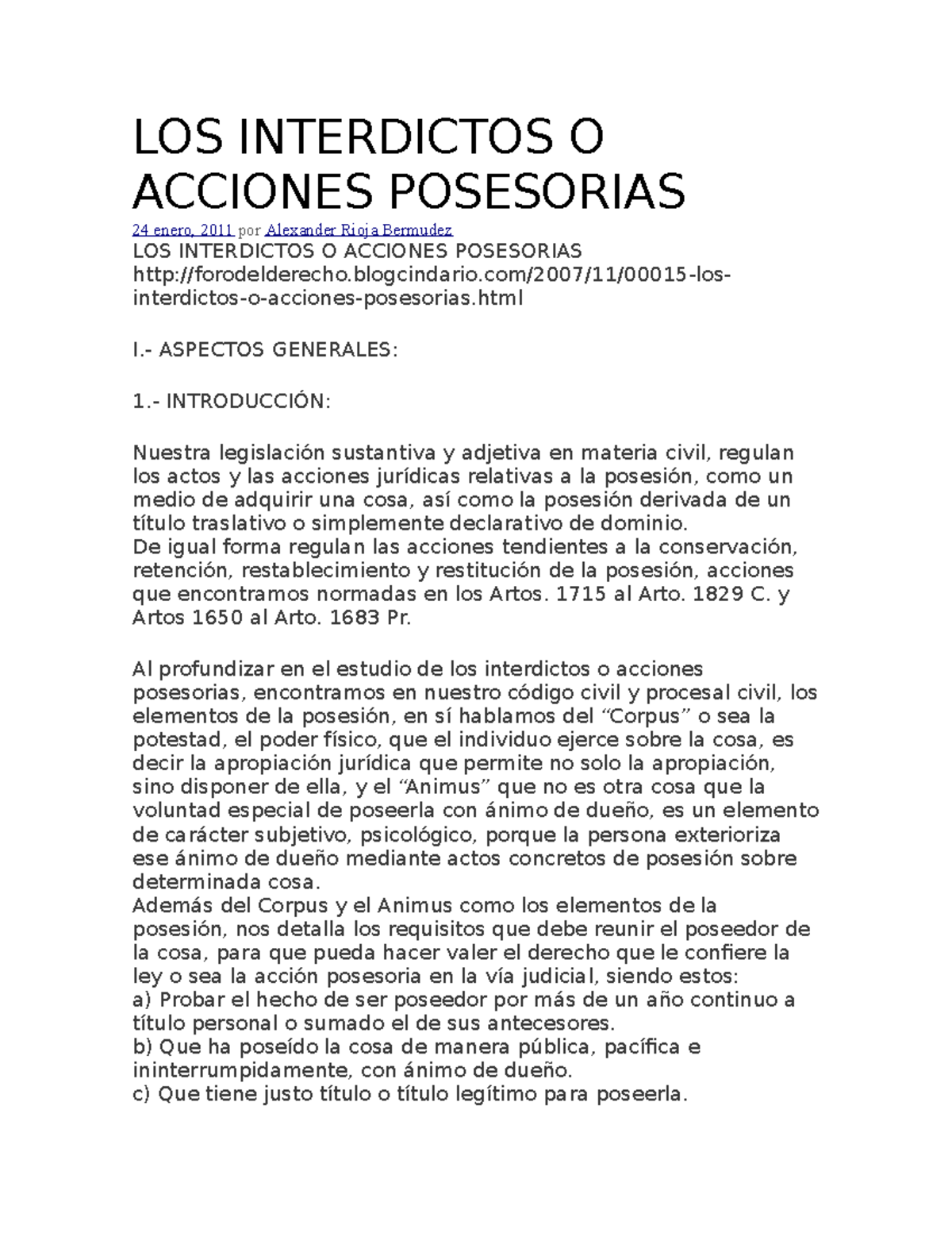 LOS Interdictos O Acciones Posesorias - LOS INTERDICTOS O ACCIONES ...