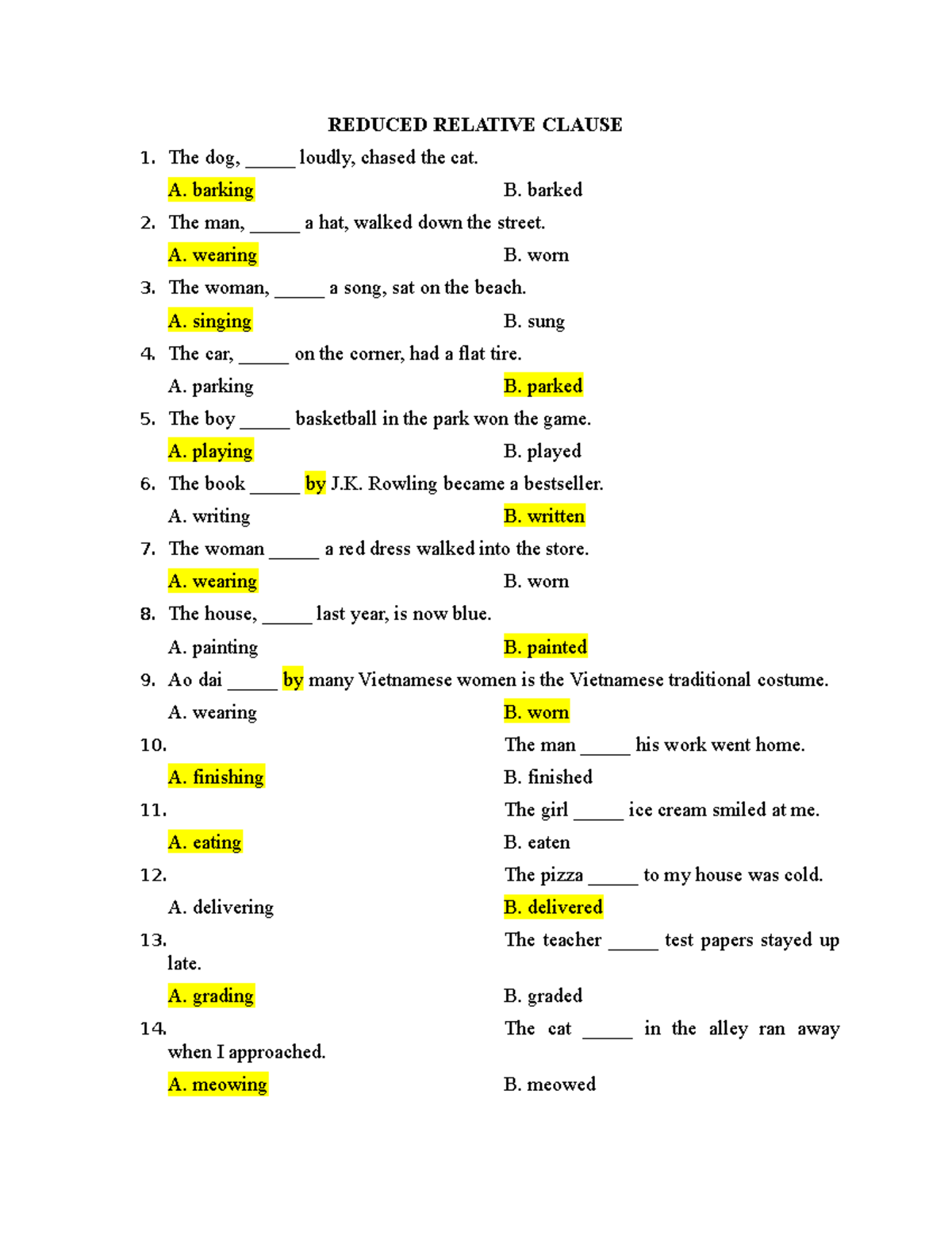 Reduced relative clause - REDUCED RELATIVE CLAUSE 1. The dog ...