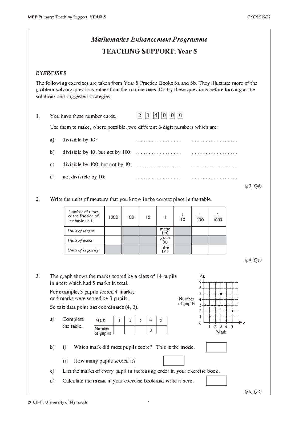 Exercises - © CIMT, University of Plymouth Mathematics Enhancement ...