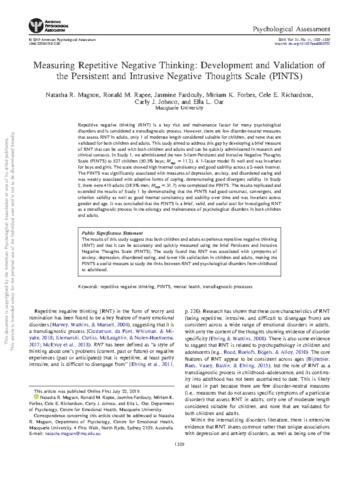 Document - work - Measuring Repetitive Negative Thinking: Development ...