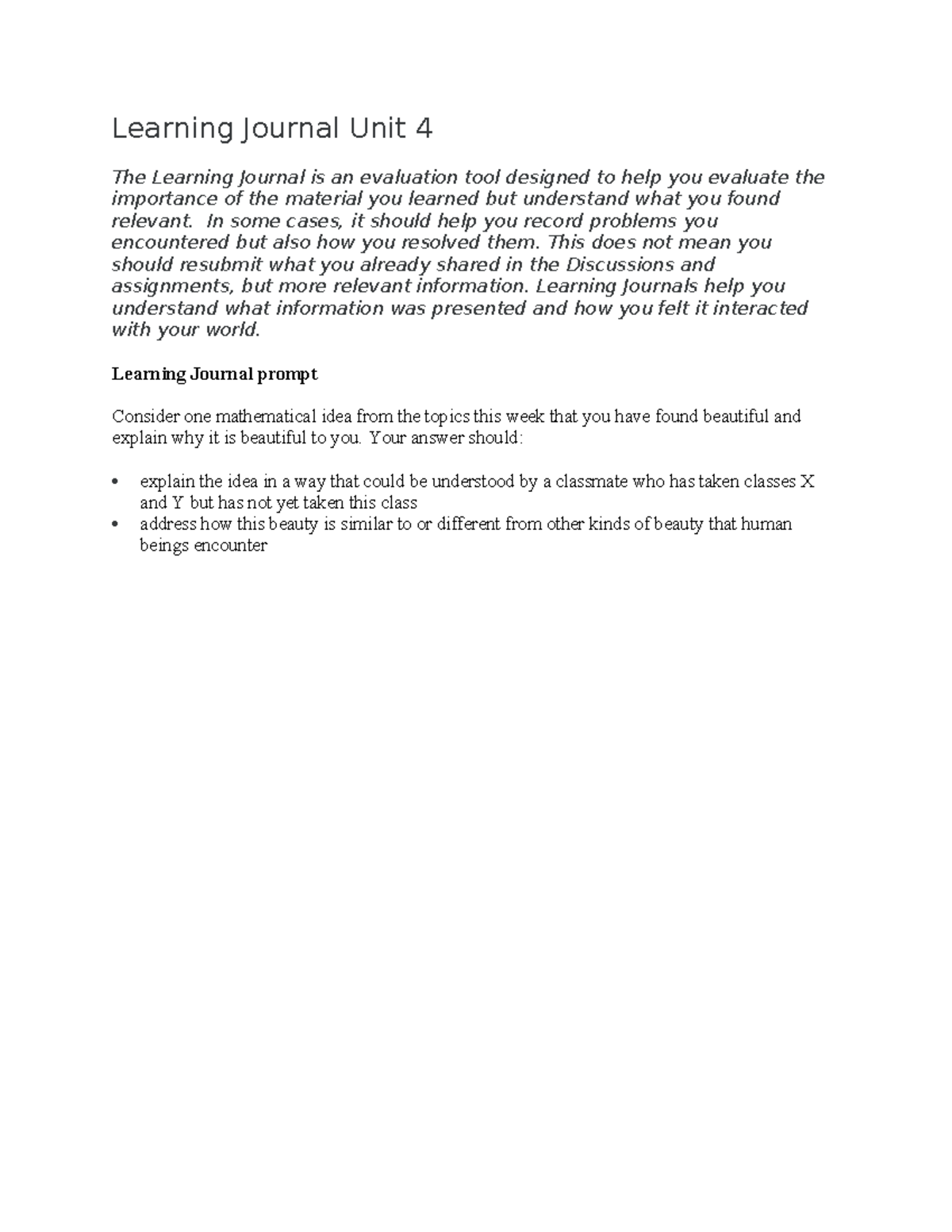MATH 1211 - Learning Journal Unit 4 - Learning Journal Unit 4 The Learning Journal is an ...