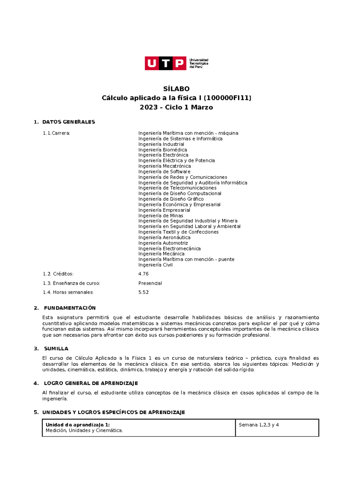 100000 FI11 Calculo Aplicado ALa Fisica I - SÍLABO Cálculo aplicado a ...