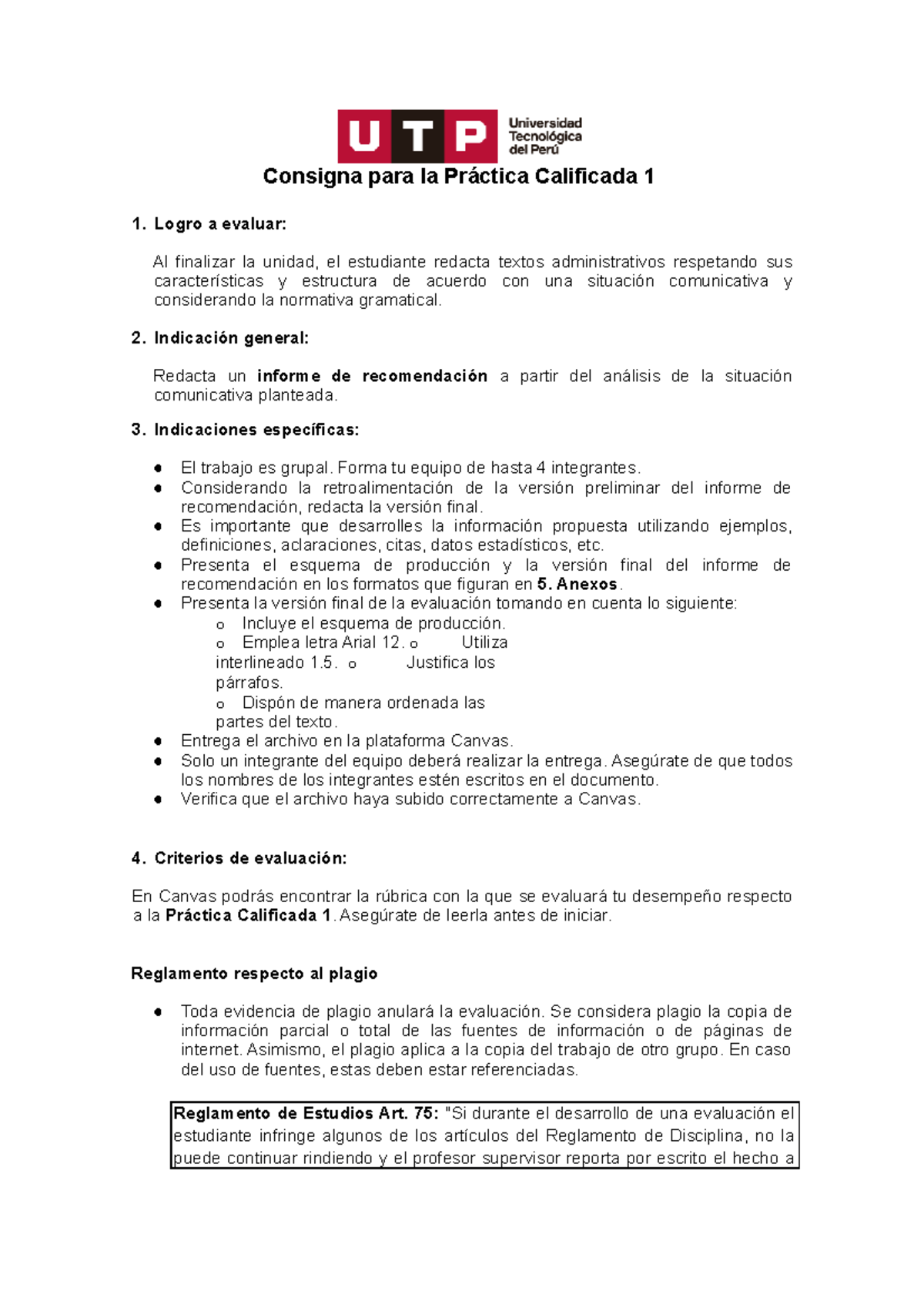 GC N04I Consigna PC 1 22C2A-1 - Consigna para la Práctica Calificada 1 Logro a evaluar: Al ...