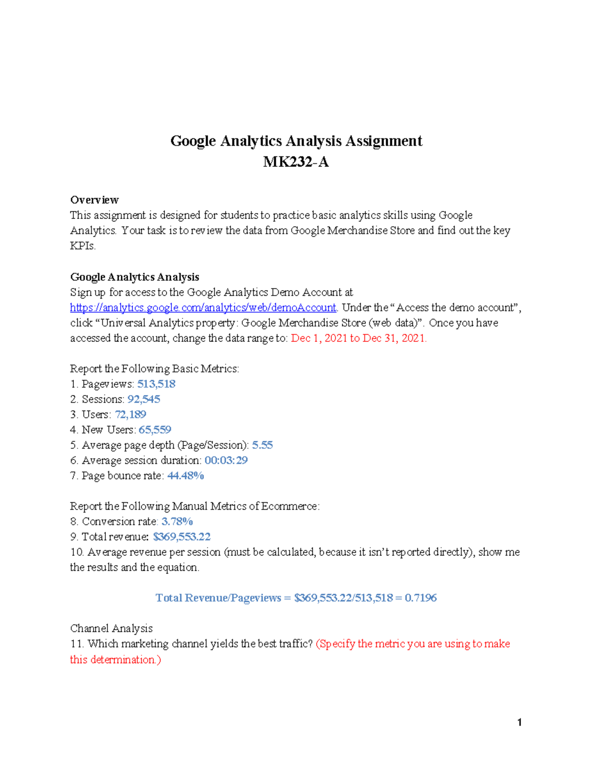 MK232A Google analytics assignment - Jessica Young Tian MK 232-A January 31, 2023 Google ...