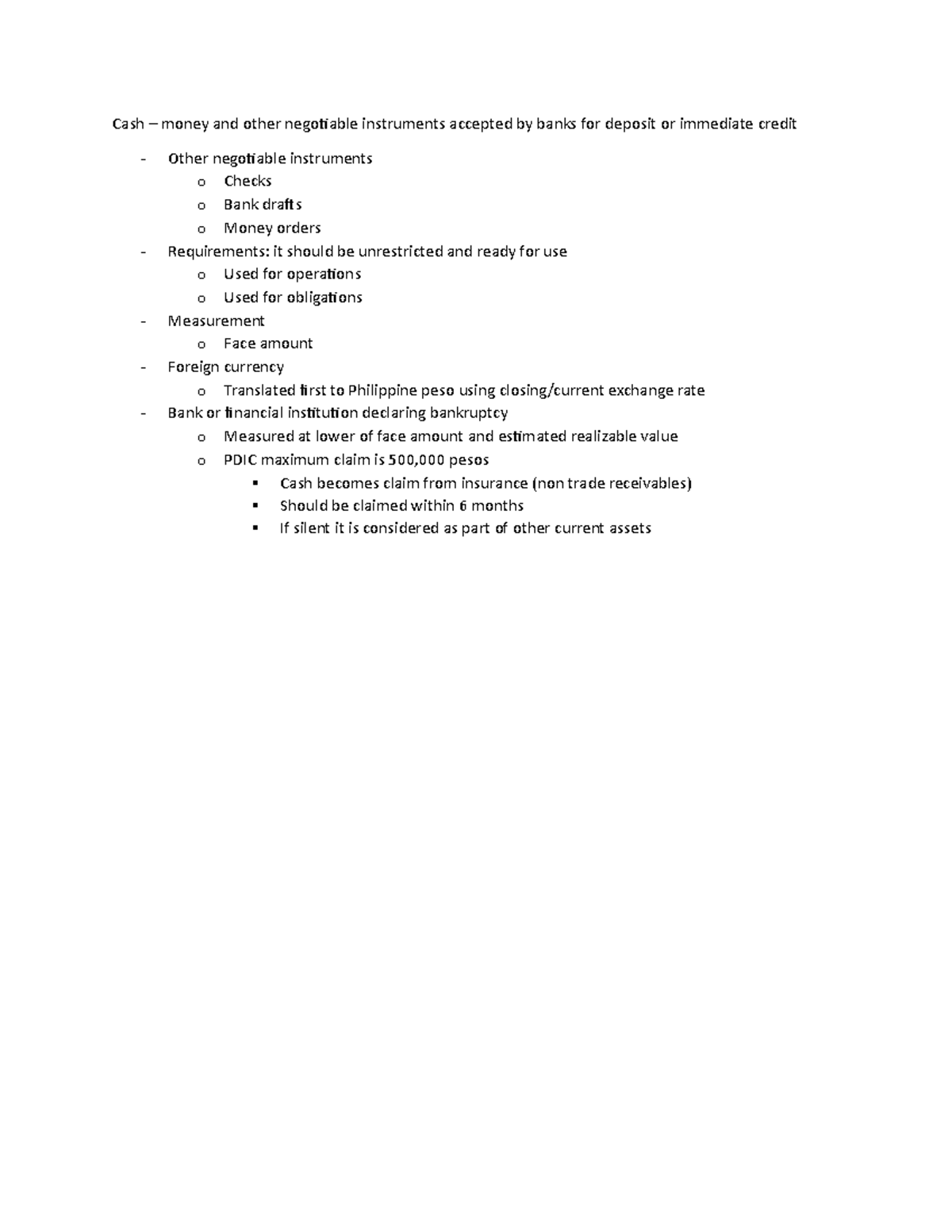 Acyfar 1 - cash - Cash – money and other negotiable instruments ...