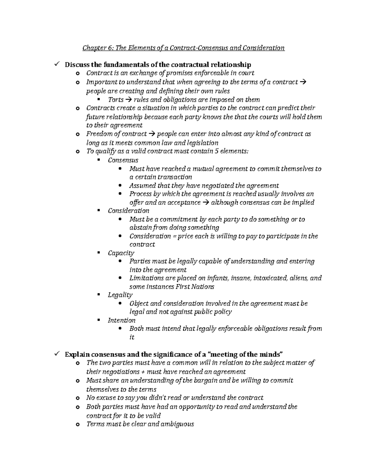 Chapter 6 - Textbook Notes - Chapter 6: The Elements of a Contract ...