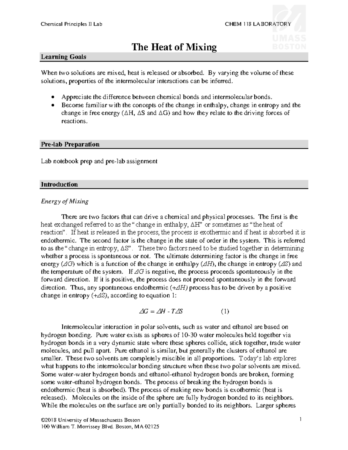 CK Heat of Mixing, CHEM118-S15 - ©2018 University of Massachusetts ...