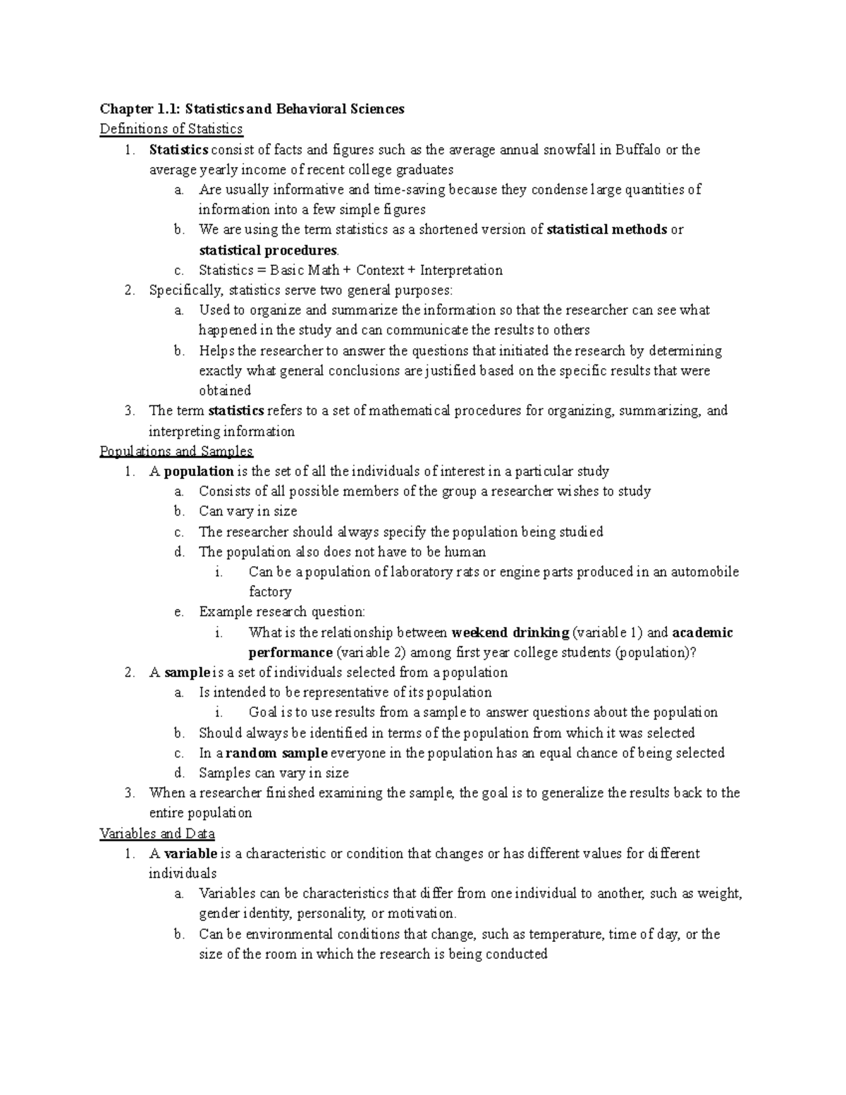 Psych Stats Notes - Chapter 1: Statistics and Behavioral Sciences ...