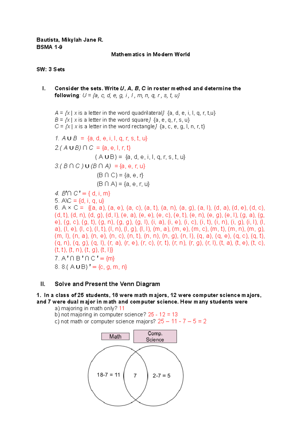 seatwork number 3 - Bautista, Mikylah Jane R. BSMA 1- Mathematics in ...