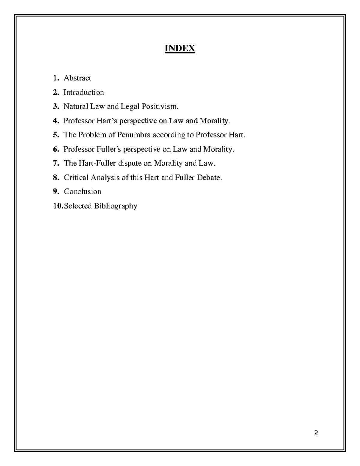 Hart and Fuller Debate - INDEX 1. Abstract 2. Introduction 3. Natural ...