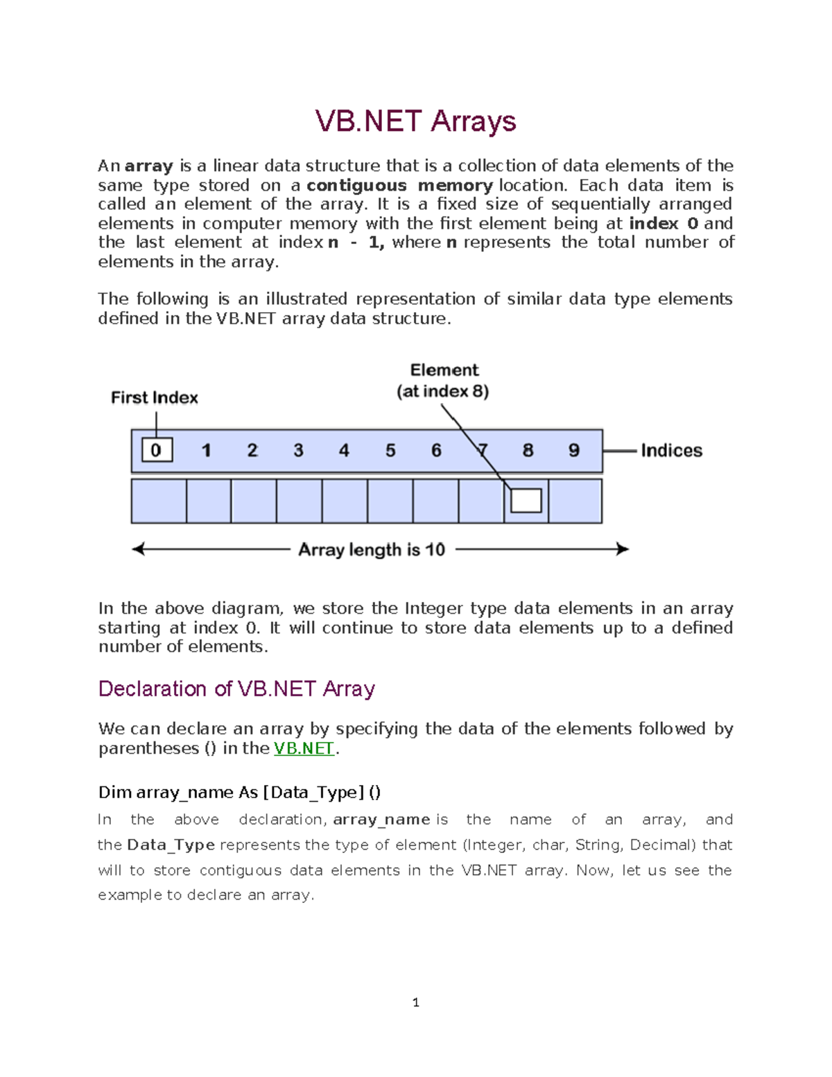 Arrays VB - Vb net is about programming language that is visual based ...